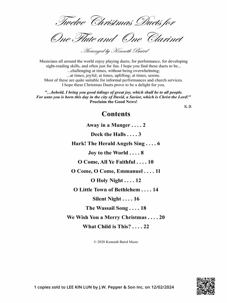 12 Christmas Duets For Flute and Clarinet E Print-Score | PDF