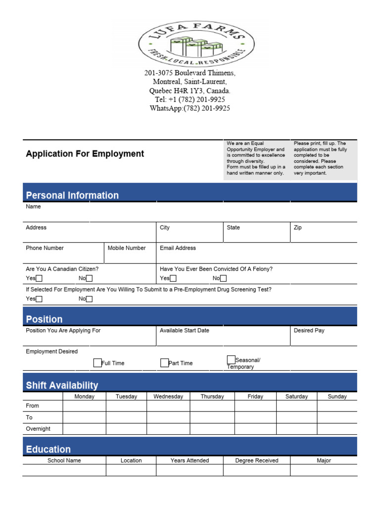 Lufa Farms Application Form & Interview Letter | PDF | Criminal Law | Crimes