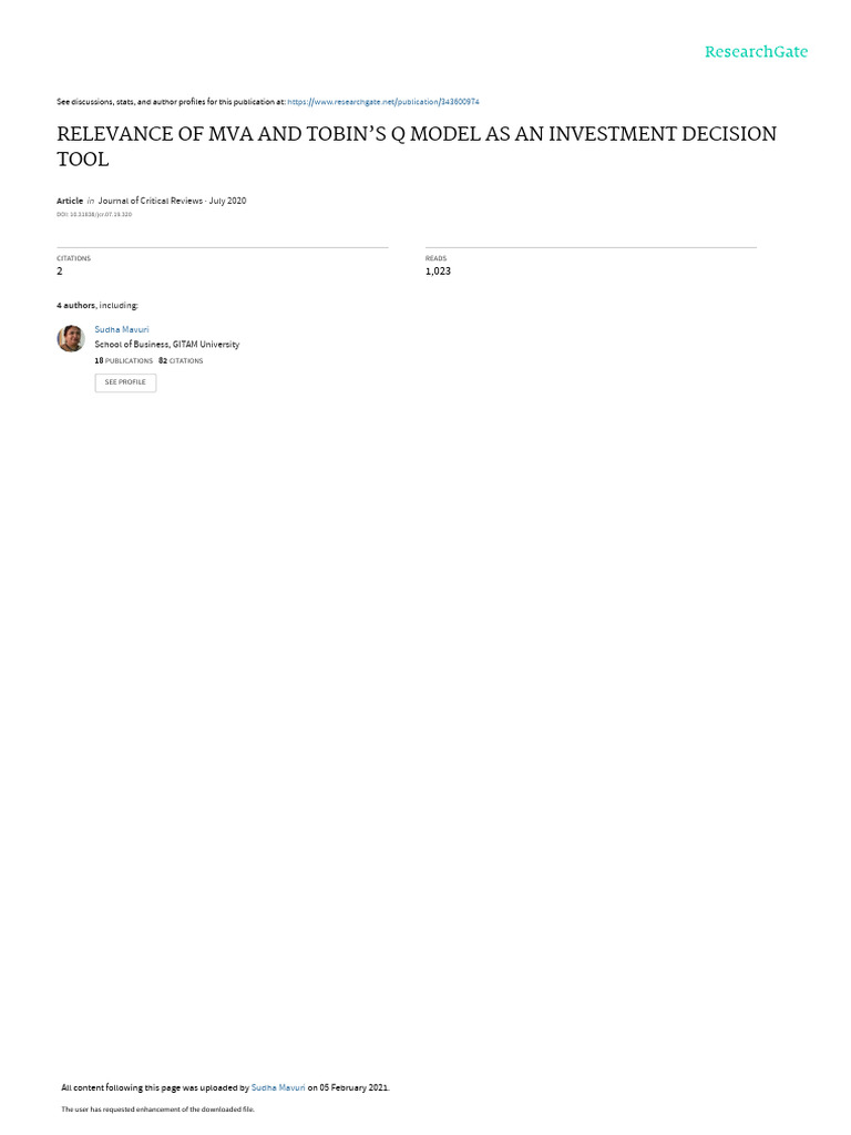 Relevance of Mva and Tobin Q Model As | PDF | Investing | Capital Structure