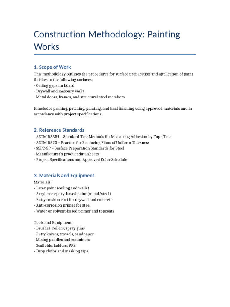 Painting Works Methodology Overview | PDF | Drywall | Paint