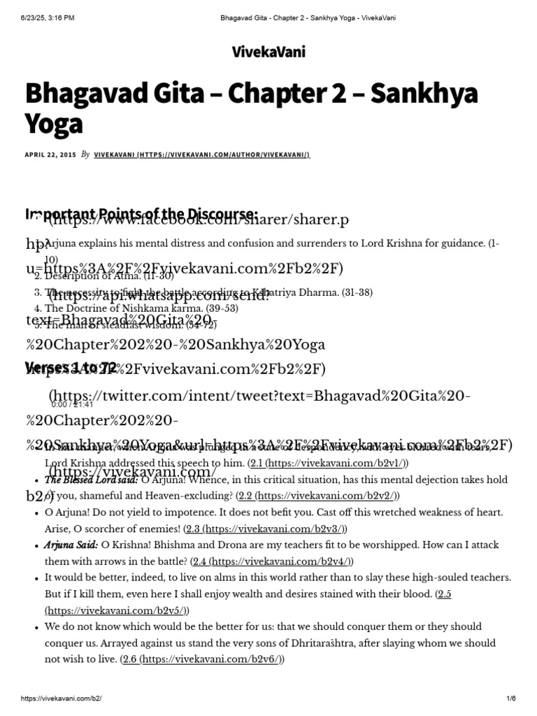 Bhagavad Gita - Chapter 2 - Sankhya Yoga - VivekaVani | PDF | Bhagavad Gita | Ātman (Hinduism)