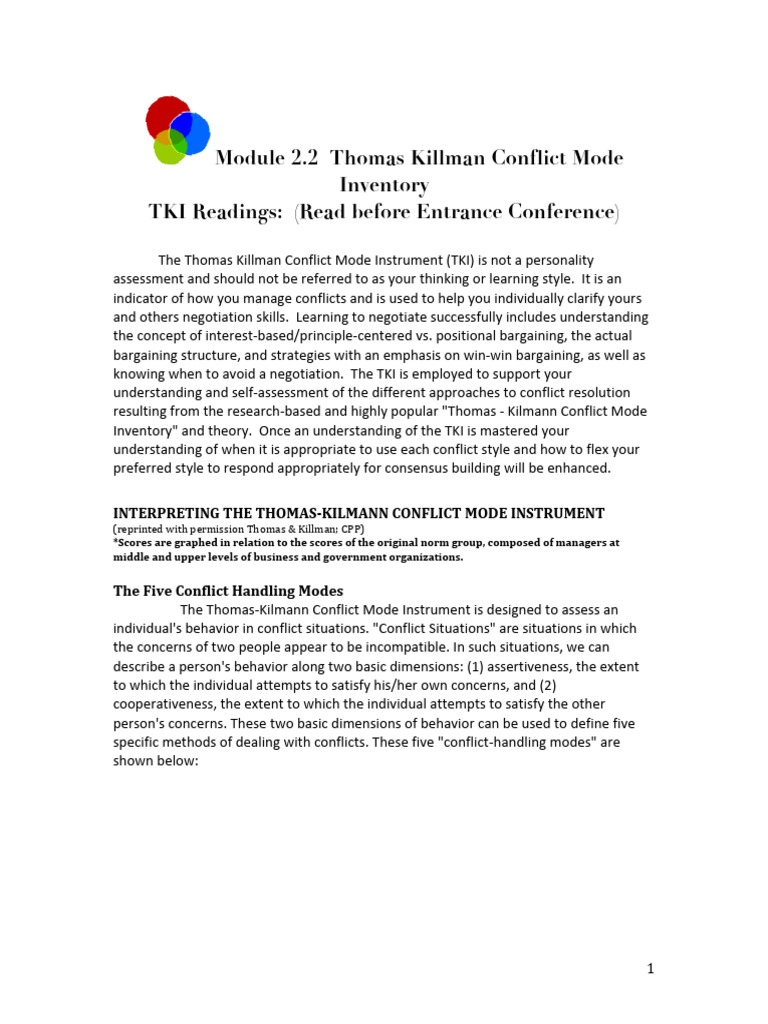 Module 2.2 TKI Reading 2015 | PDF | Negotiation | Psychological Concepts