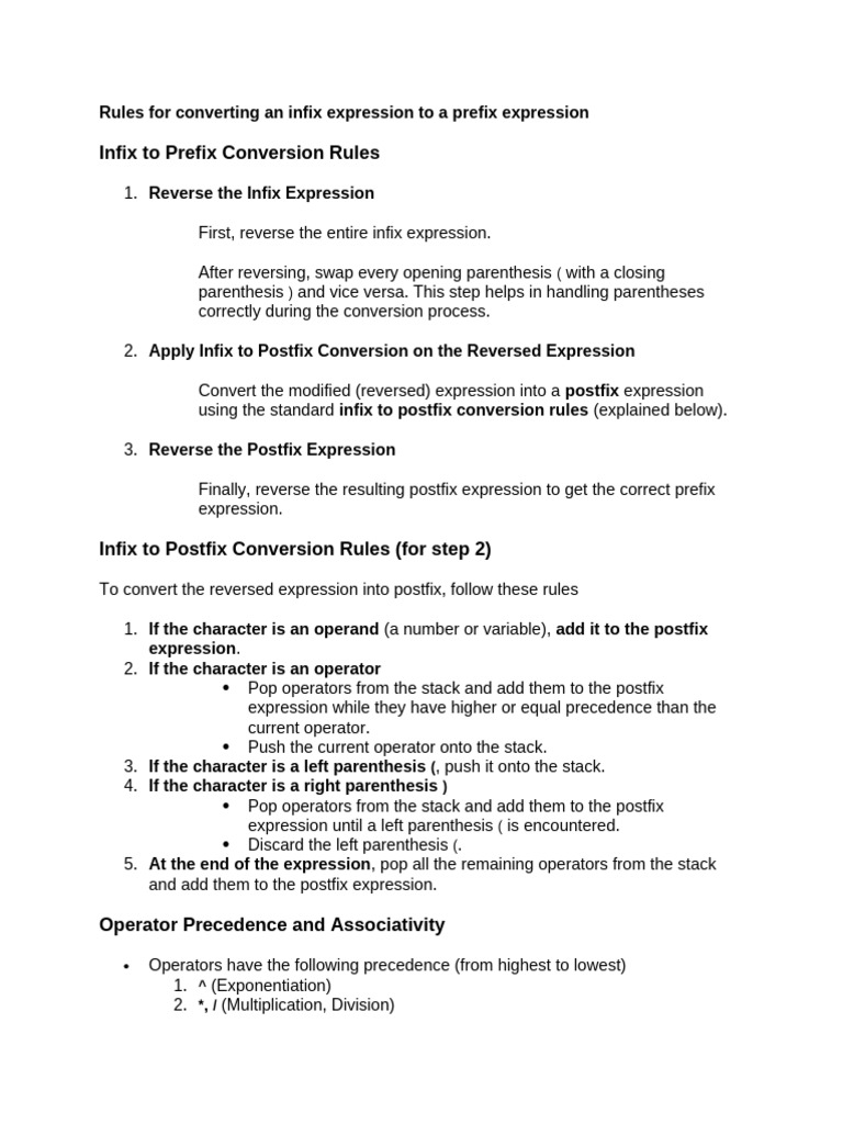 Rules for Converting an Infix Expression to a Prefix Expression and ...