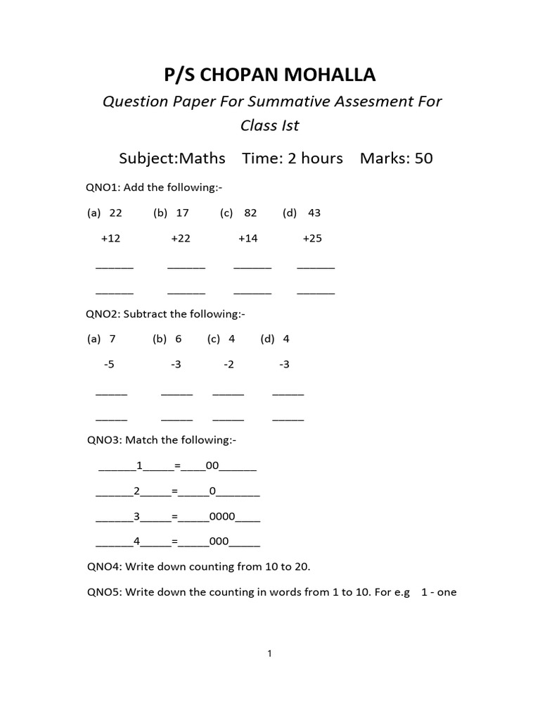 Checked Class Ist (Maths) | PDF