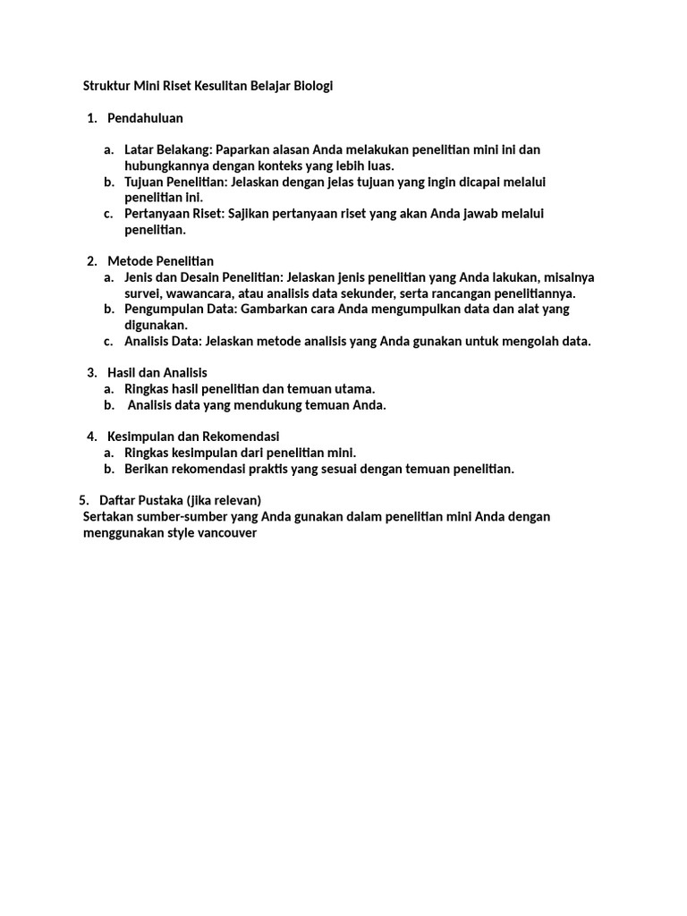 Struktur Mini Riset Yang Tepat | PDF
