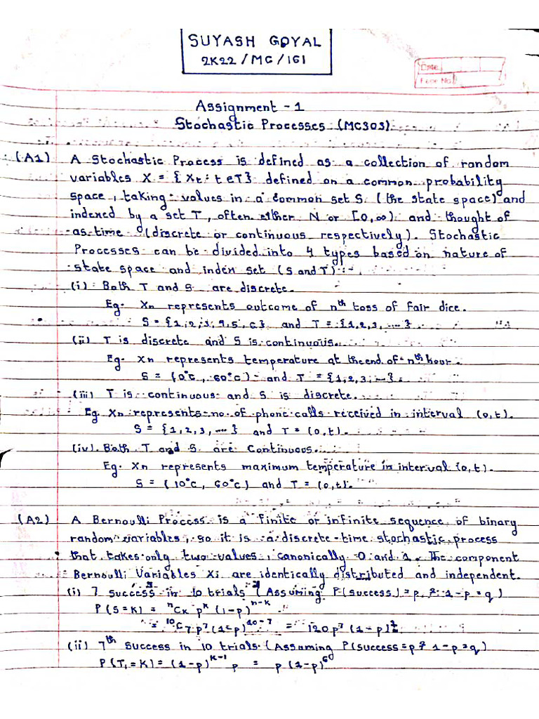 Stochastic Processes Assignment 1 | PDF