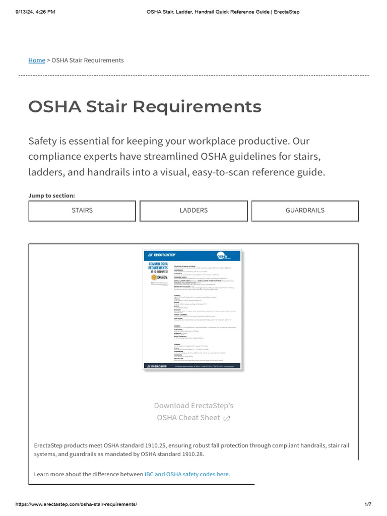 OSHA Stair, Ladder, Handrail Quick Reference Guide - ErectaStep | PDF ...