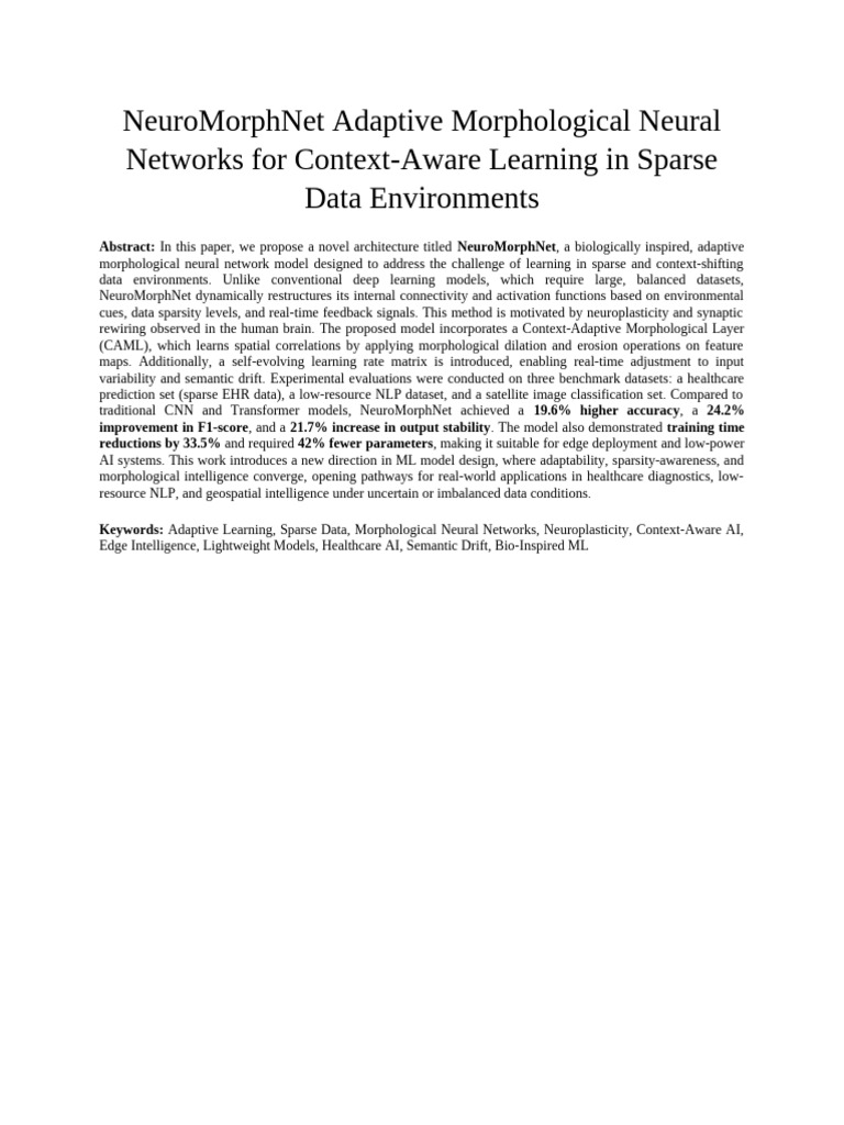 NeuroMorphNet Adaptive Morphological Neural Networks For Context-Aware Learning in Sparse Data ...
