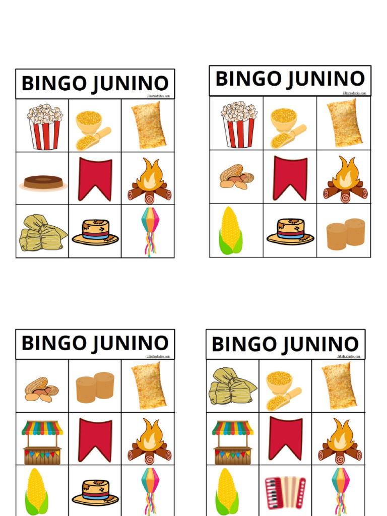 Arquivo Contendo Várias Cartelas para Bingo Junino | PDF