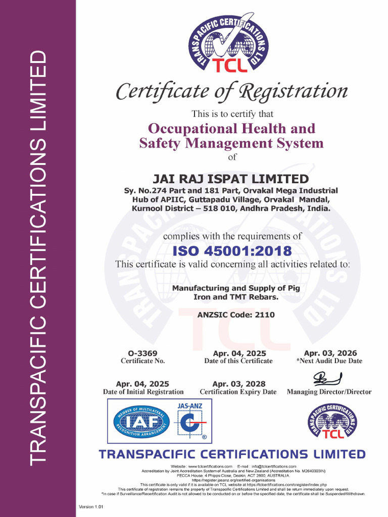 Cert-O-3369, Jai Raj Ispat Limited | PDF