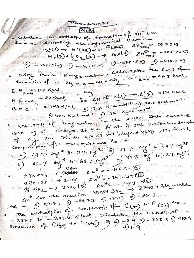 Standard MCQ-numerical Problems of Thermodynamics Xi | PDF