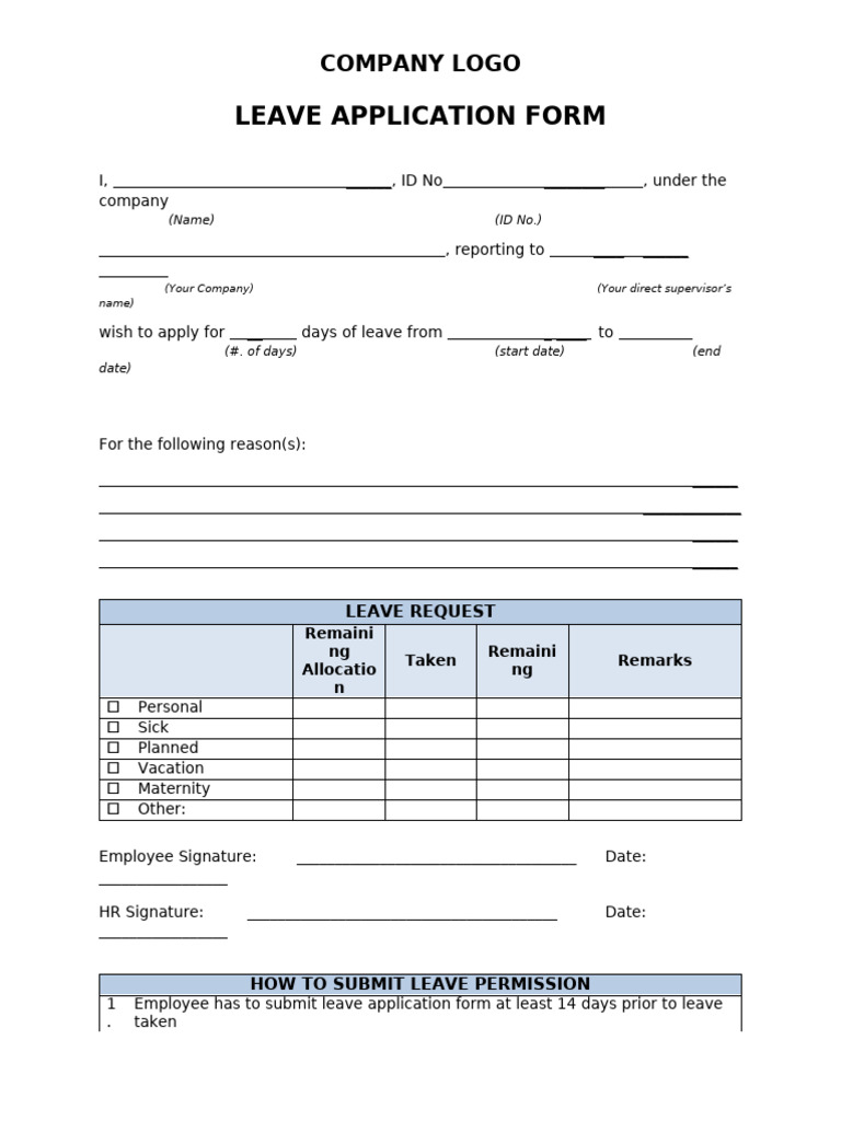 Blank Leave Application Form 05-22-01 | PDF