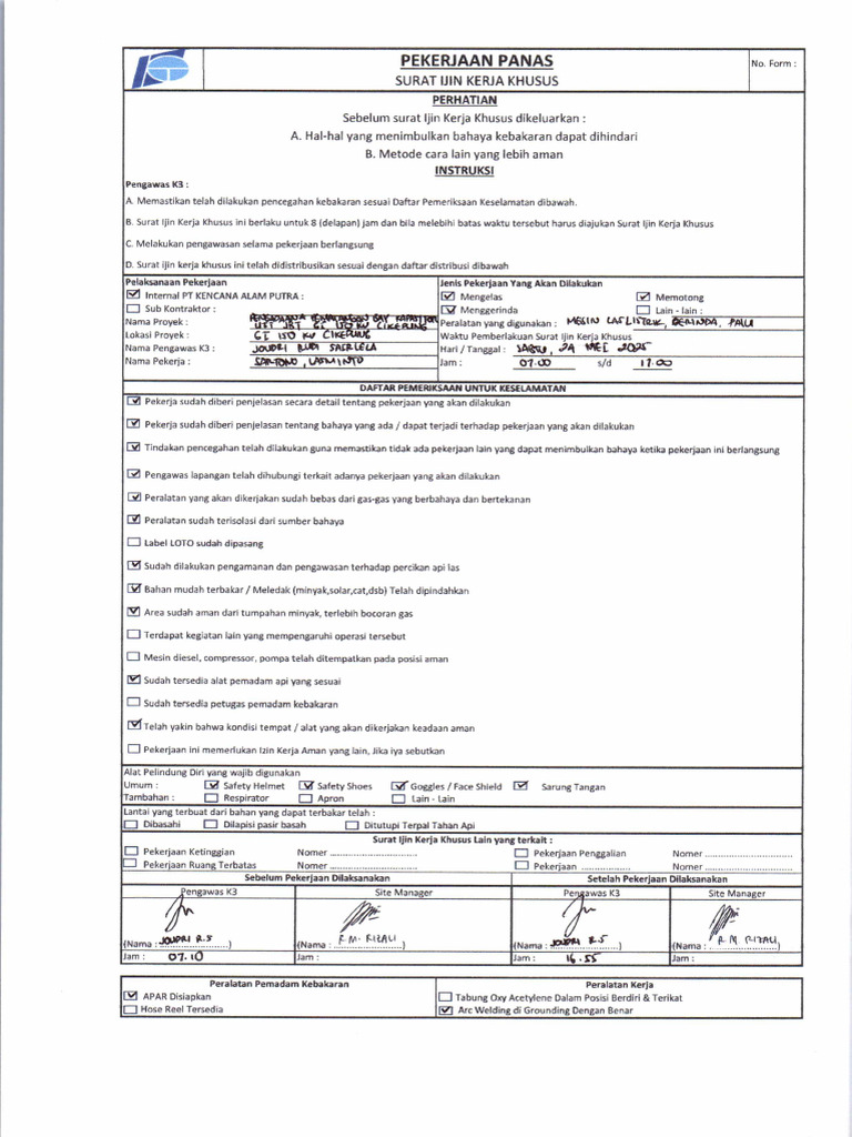 Form Pekerjaan Panas GI Cikedung | PDF