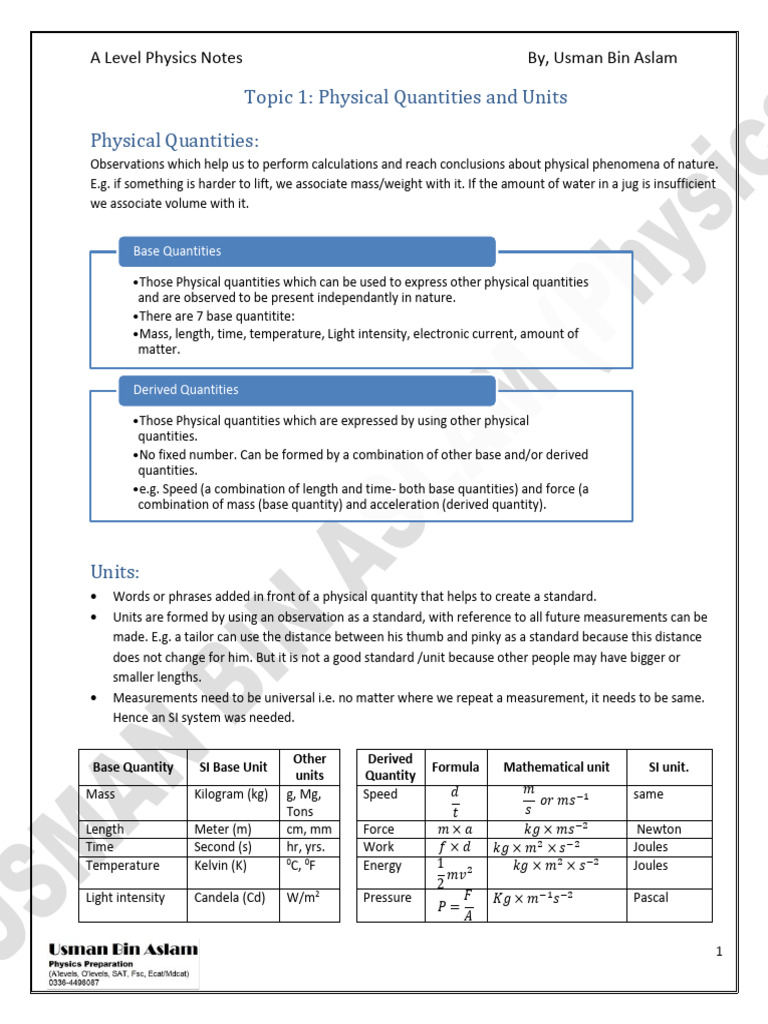 Lecture Notes Physical Quantities and Units-Converted (1) 2 | PDF ...