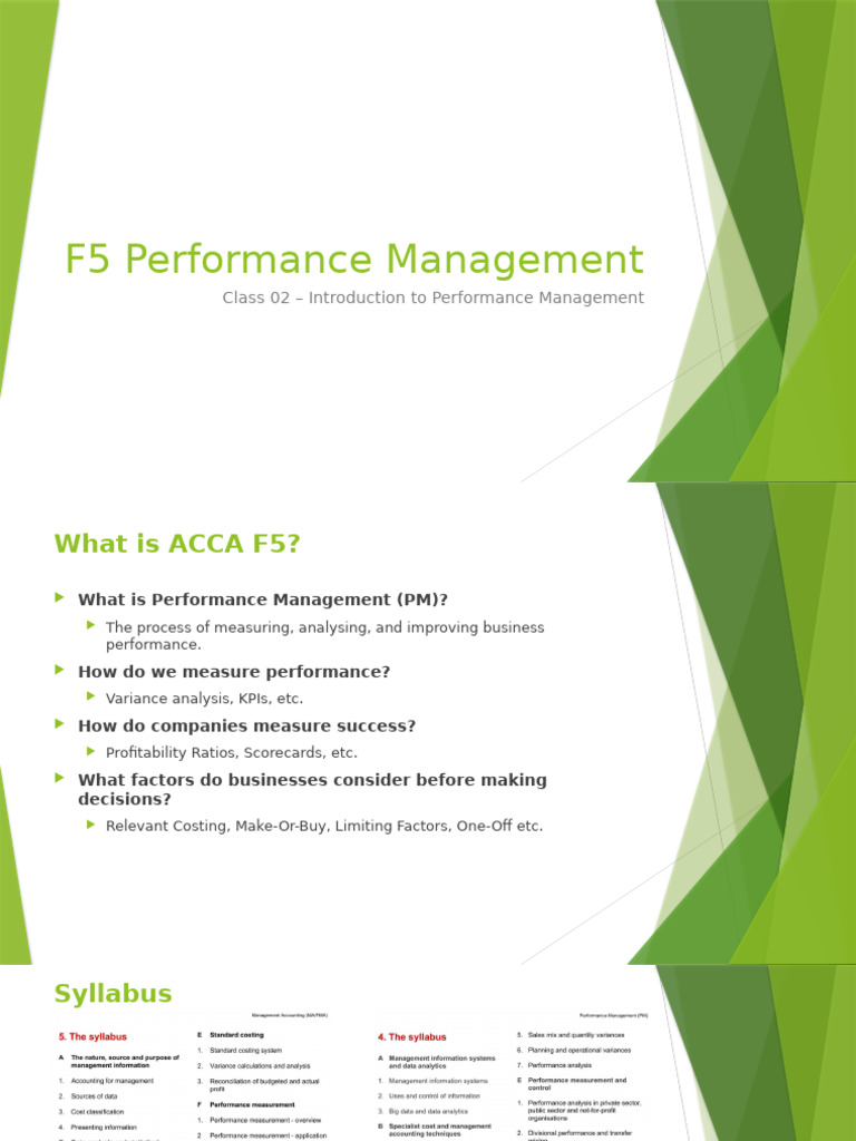ACCA F5 Performance Management Overview | PDF
