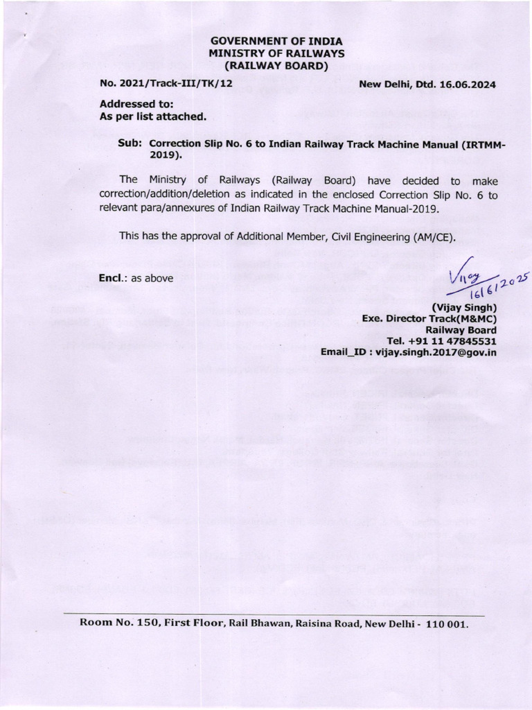 Correction Slip No.6 DT 16.06.2025 | PDF | Delhi | Rail Transport