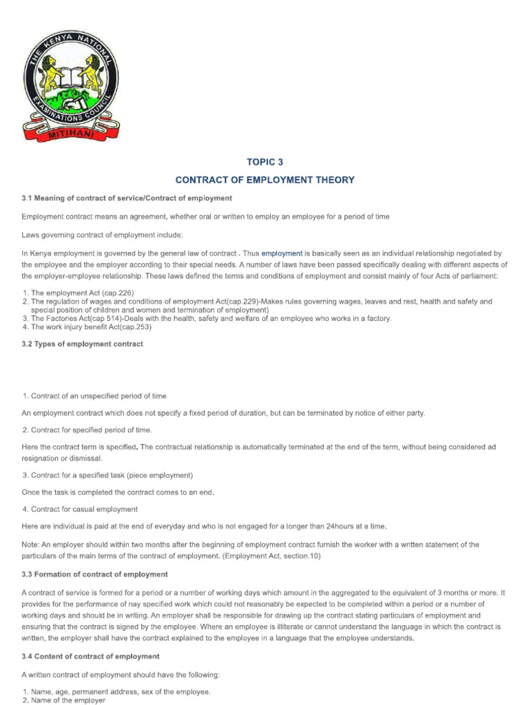 Contract of Employment Theory | PDF