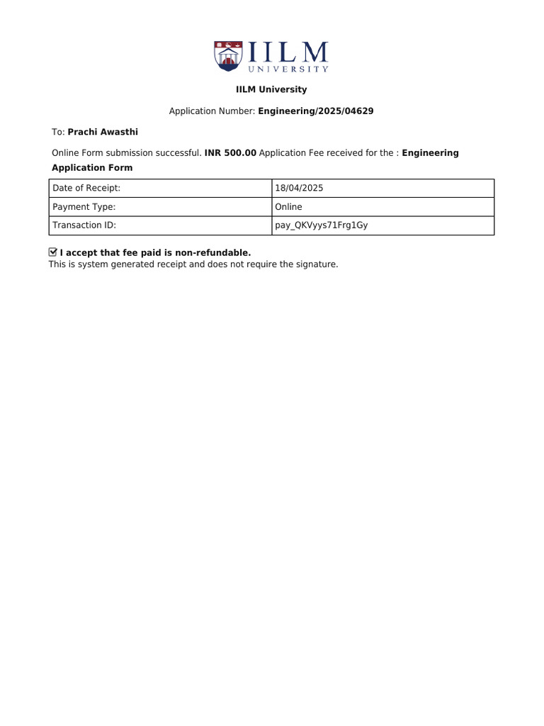 Acknowledgement Receipt Engineering 2025 04629 | PDF