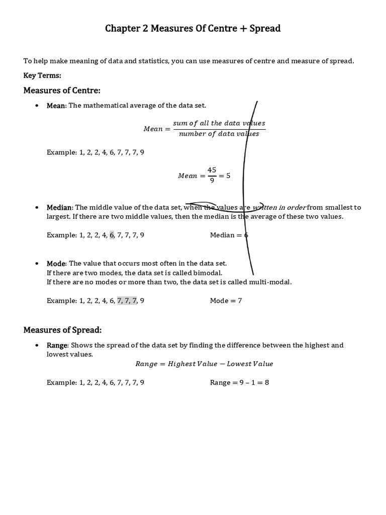Measures of Centre + Spread | PDF | Mode (Statistics) | Mean