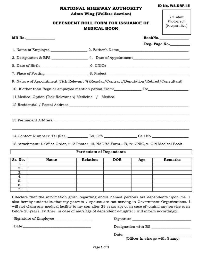Dependent Roll Form For Issuance of Medical Book | PDF | Chess Theory | Chess