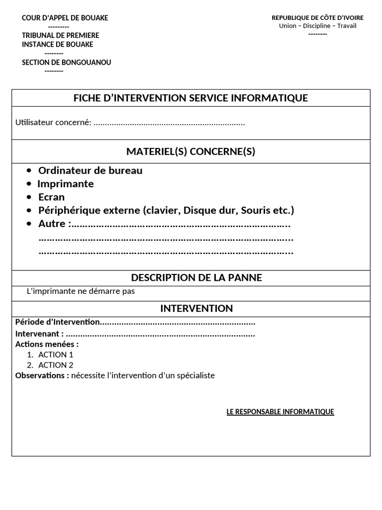 Fiche d'intervention informatique | PDF