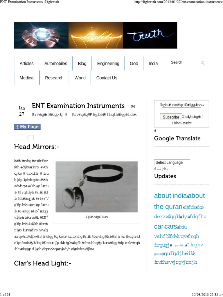 ENT Examination Instruments | PDF | Human Head And Neck