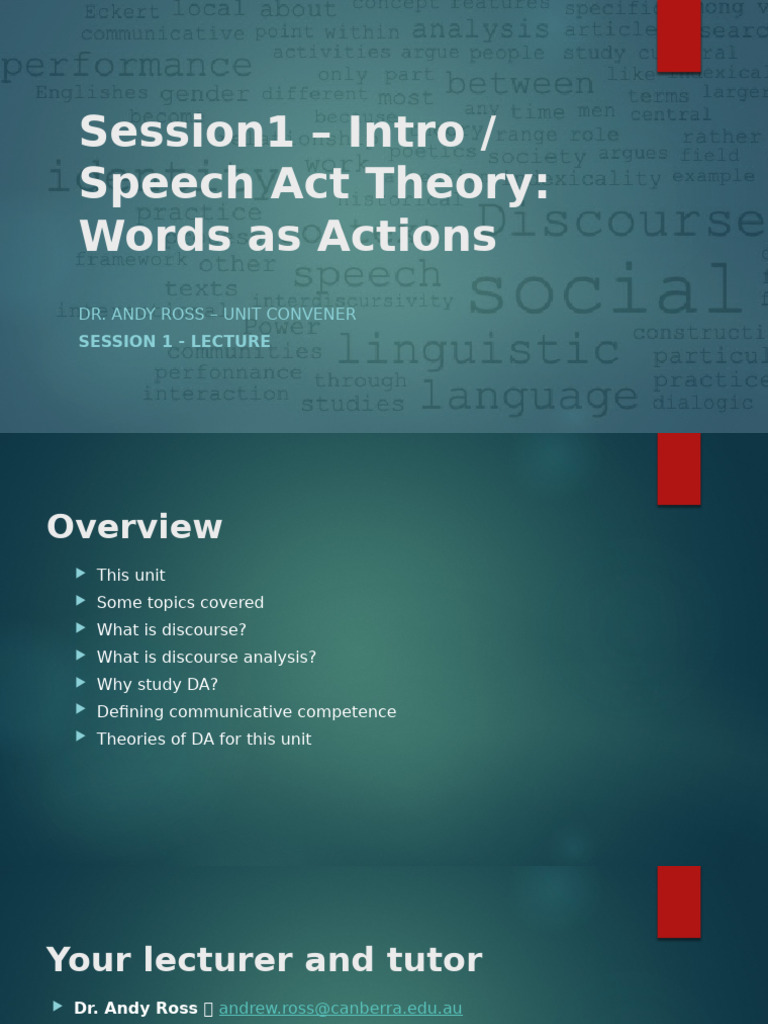 Session 1 - Intro To DS and Speech ACT Theory | PDF | Discourse | Semantics
