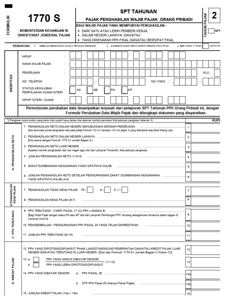 Formulir SPT 1770 dan Panduan Pengisian | PDF