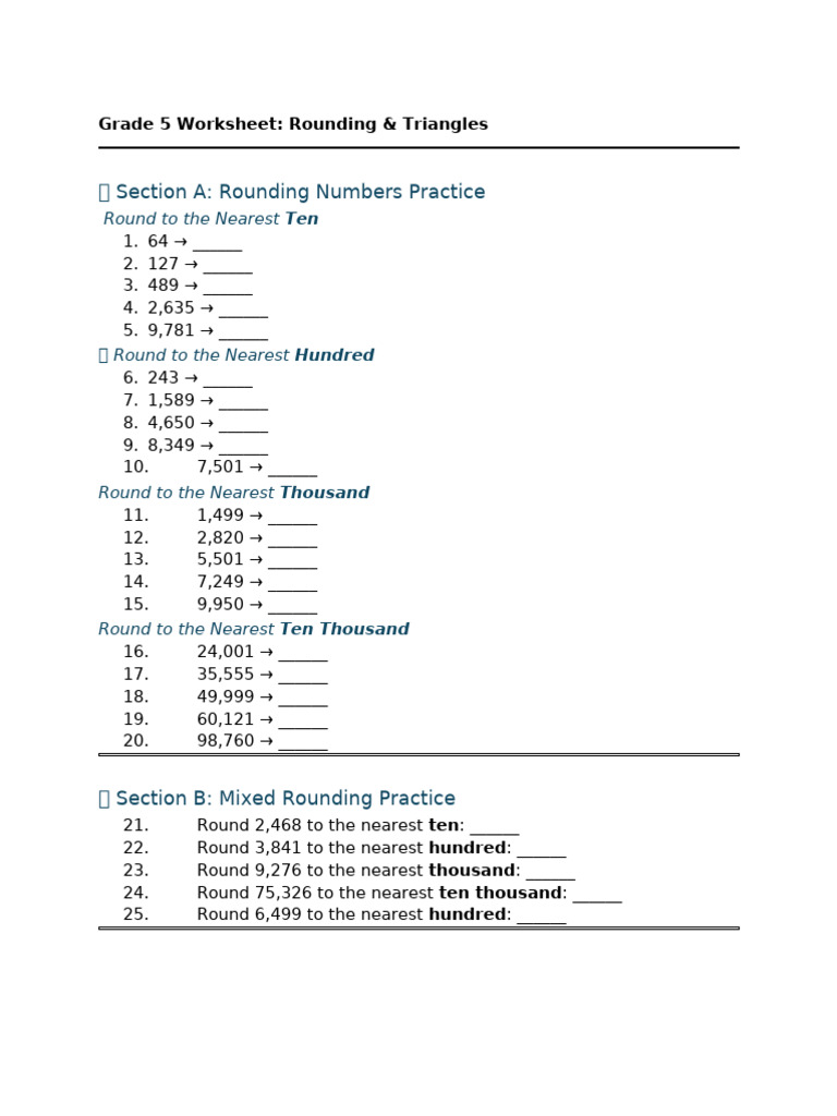Grade5 Rounding Triangles | PDF | Triangle | Geometric Shapes