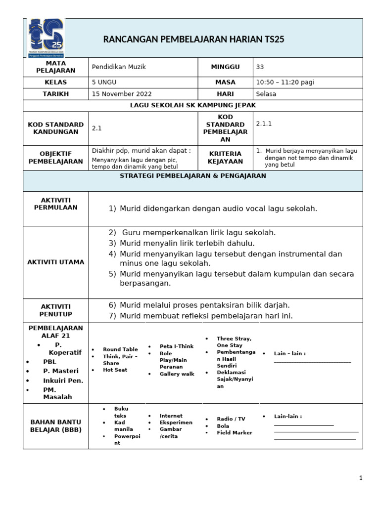 RPH 5J MZ Mnggu 33 | PDF