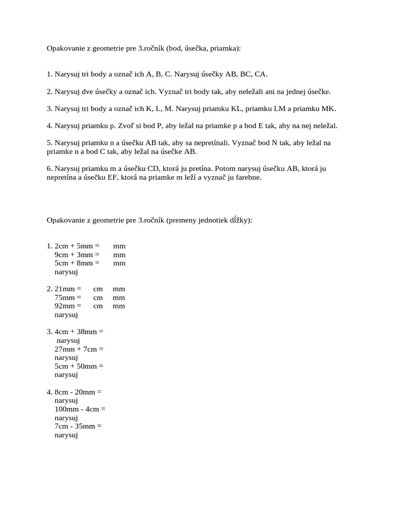 Bod, Úsečka, Priamka | PDF