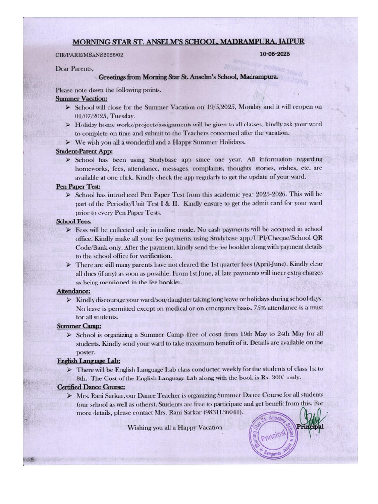 Holiday Notice 10 05 2025 | PDF