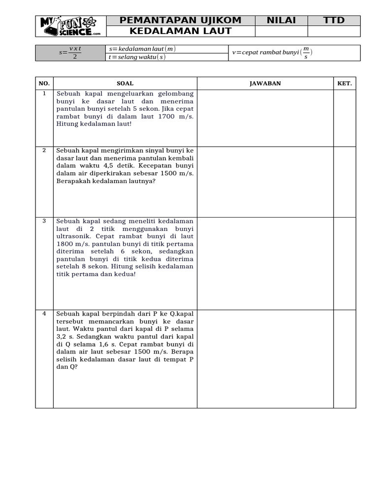 Contoh Soal Kedalaman Laut TTS | PDF