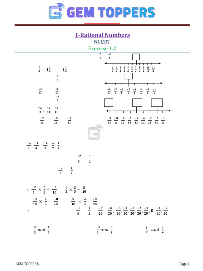 8 - Maths 1-Rational Numbers Ex 1.2 | PDF