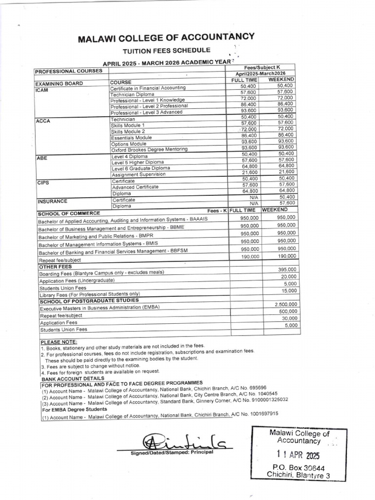 Tuition Fees Schedule - April 2025 - March 2026 Academic Year | PDF