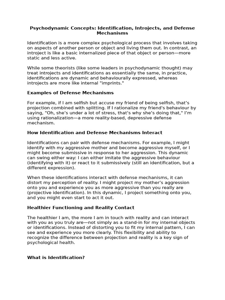 Psychodynamic Concepts - Identification, Introjects, and Defense ...