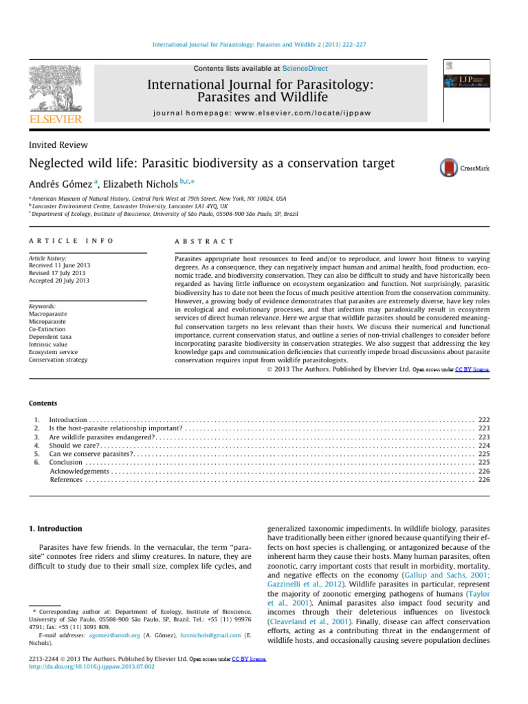 International Journal For Parasitology: Parasites and Wildlife | PDF ...