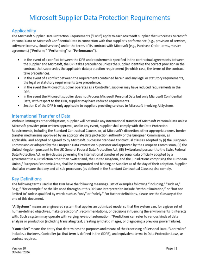 FY25 Microsoft Supplier Data Protection Requirements | PDF | Computer Security | Security