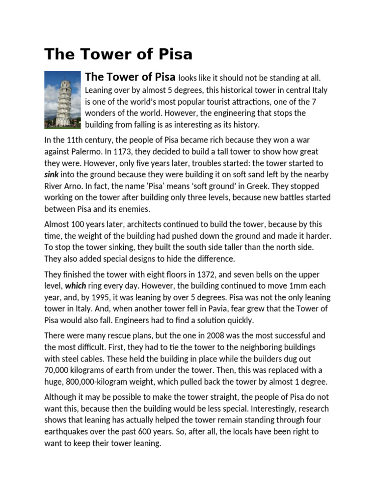 1.4.reading Text The Tower of Pisa | PDF | Tower | Chess