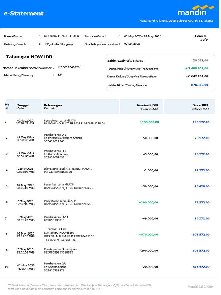 e-Statement Tabungan NOW IDR Mei 2025 | PDF