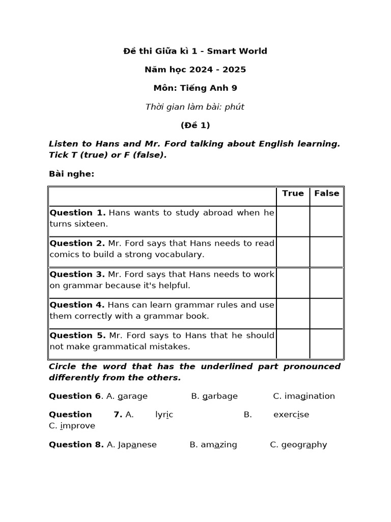 English 9 Midterm Exam 2024-2025 | PDF | English Language | Educational Technology
