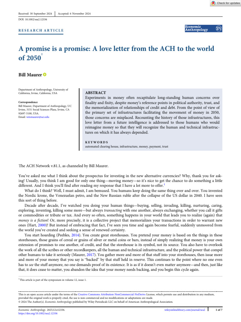 Economic Anthropology - 2024 - Maurer - A Promise Is A Promise A Love ...