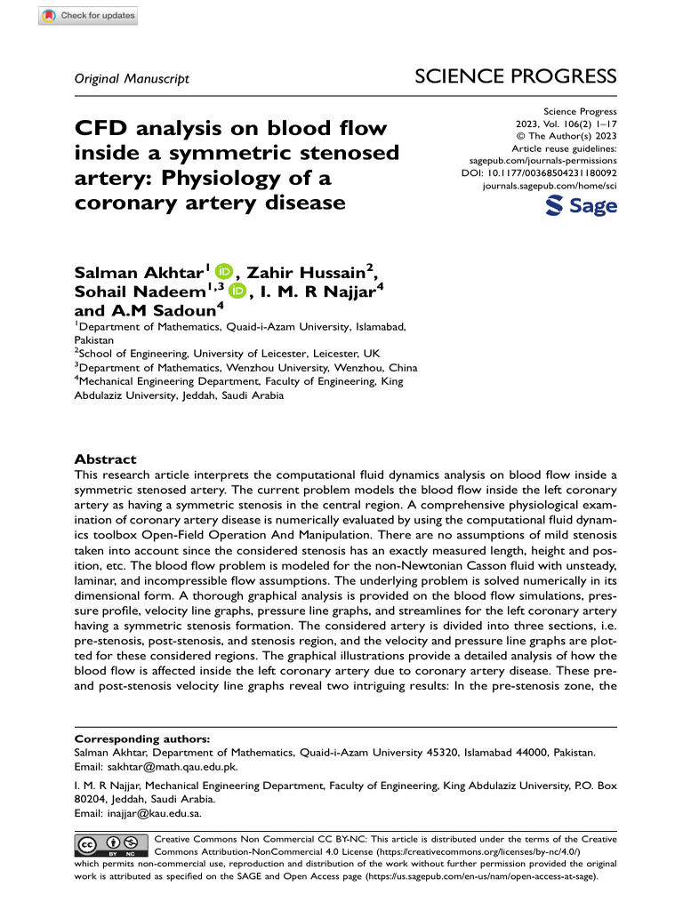 CFD Analysis of Blood Flow in Stenosed Artery | PDF | Fluid Dynamics ...