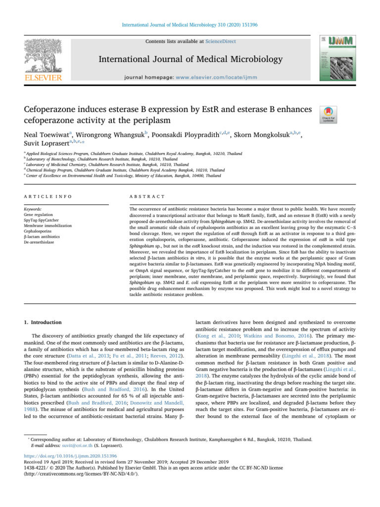 Cefoperazone Induces Esterase B Expression by EstR and Esterase B ...