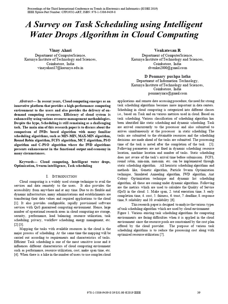 Intelligent Water Drops for Cloud Scheduling | PDF | Mathematical ...