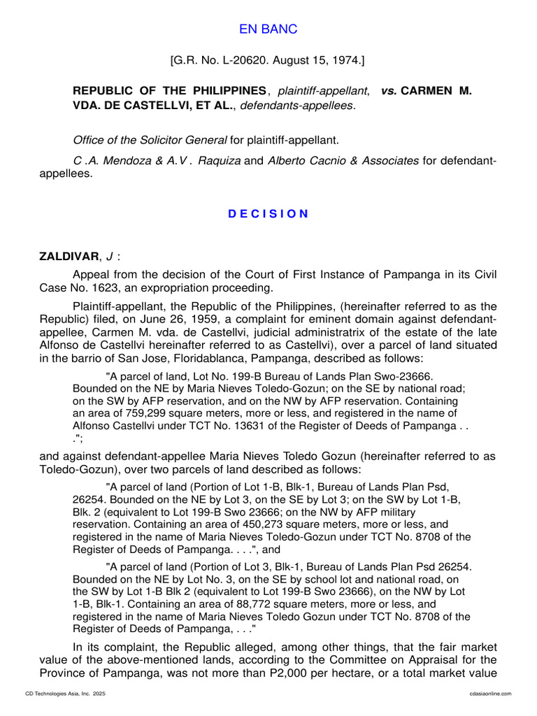 2.04 Republic v. Vda. de Castellvi | PDF | Lease | Eminent Domain