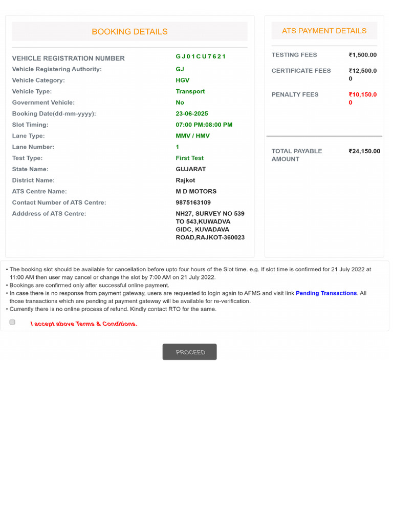Pre Booking Details Receipt | PDF