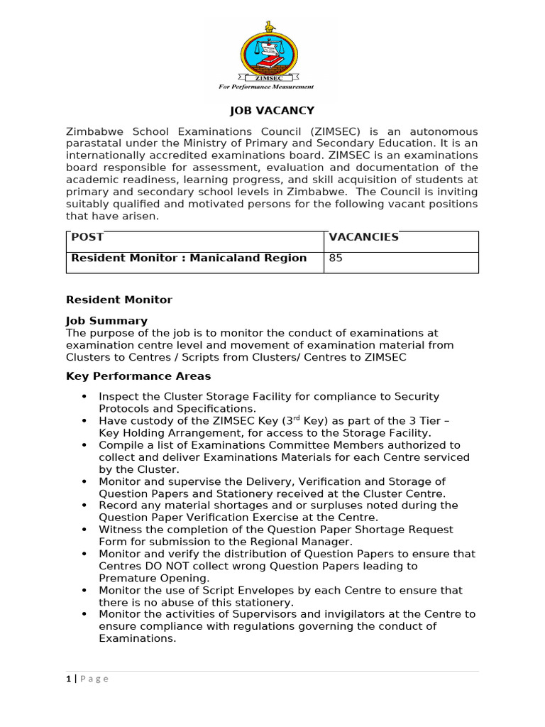 Resident Monitor Advert For Manicaland Region | PDF | Verification And ...