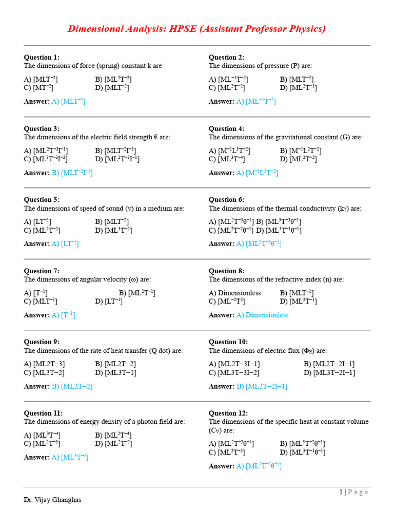 Dimensional Analysis (HPSE) | PDF | Physics | Physical Phenomena