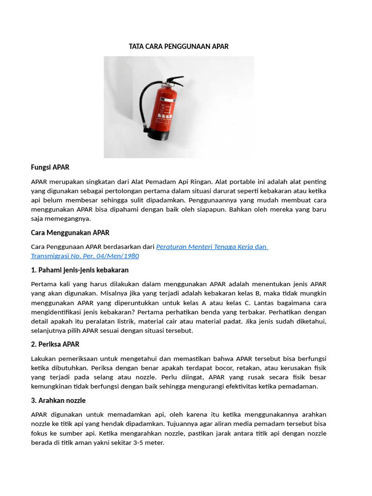 Materi Safety Talk Tata Cara Penggunaan Apar | PDF
